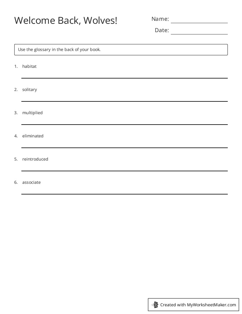 Welcome Back, Wolves! - My Worksheet Maker: Create Your Own Worksheets