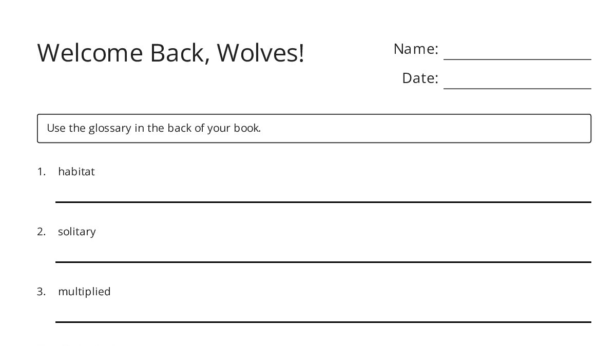 Welcome Back, Wolves! - My Worksheet Maker: Create Your Own Worksheets