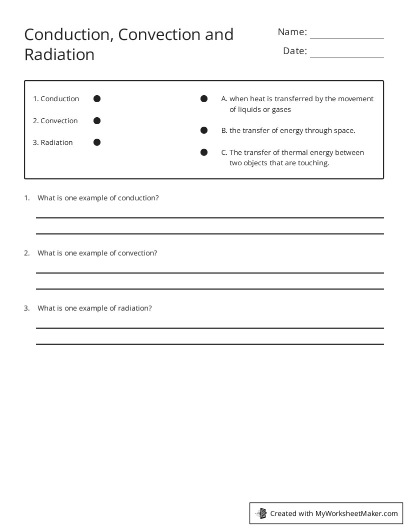 Conduction, Convection and Radiation - My Worksheet Maker: Create Your ...