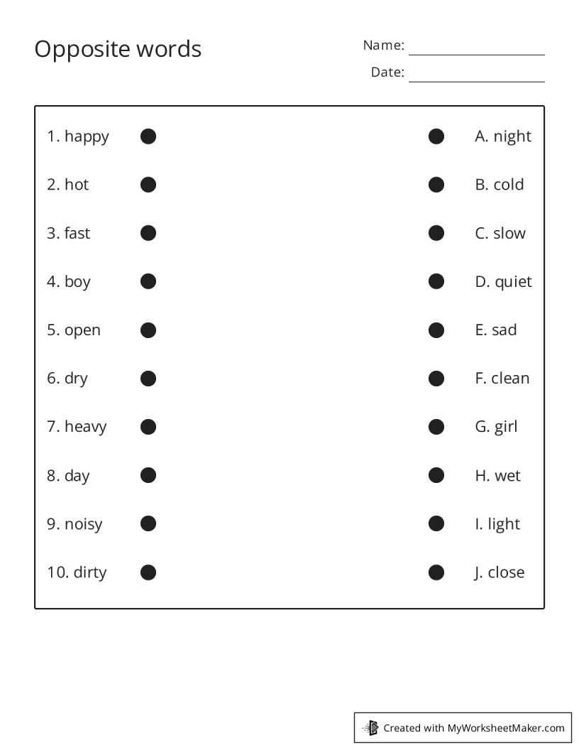 Opposite words - My Worksheet Maker: Create Your Own Worksheets