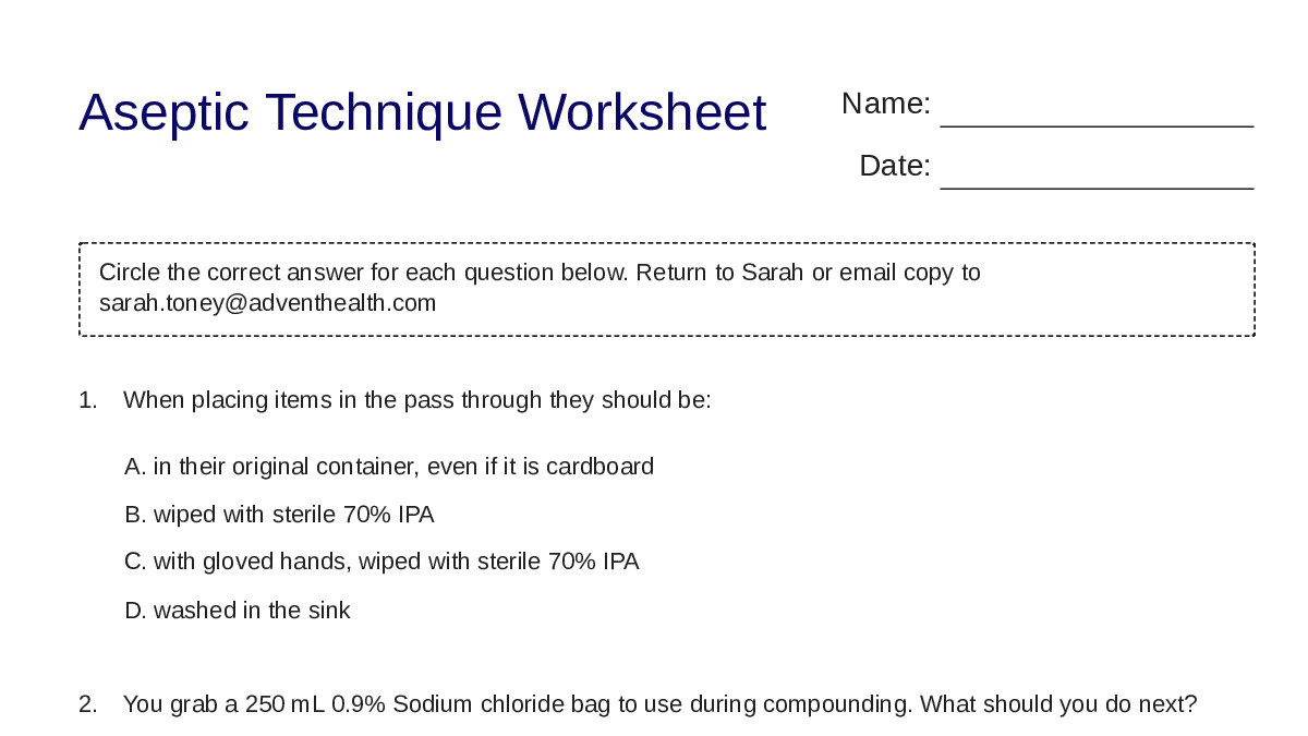 Aseptic Technique Worksheet - My Worksheet Maker: Create Your Own ...