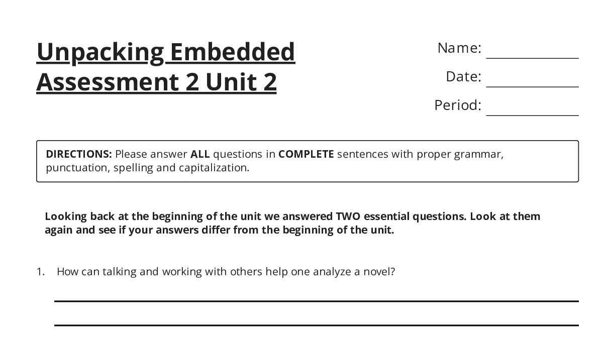 Unpacking Embedded Assessment 2 Unit 2 - My Worksheet Maker: Create ...