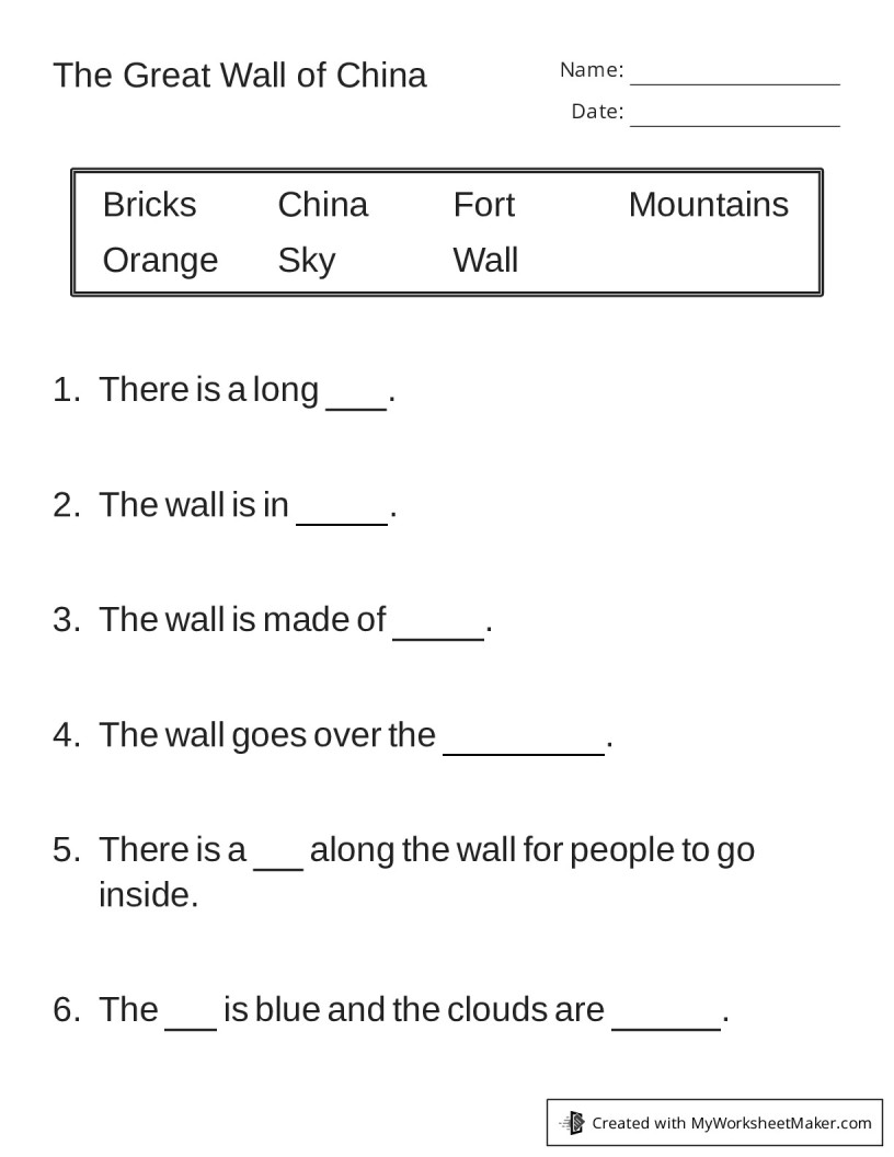 The Great Wall of China - My Worksheet Maker: Create Your Own Worksheets