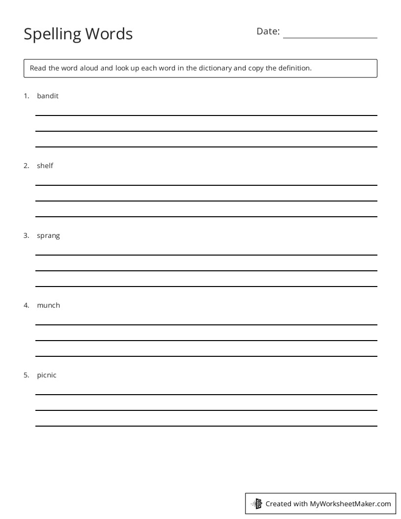 Spelling Words - My Worksheet Maker: Create Your Own Worksheets
