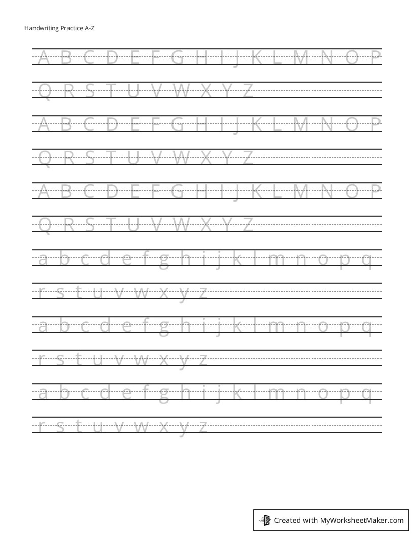 Handwriting Practice A-Z - My Worksheet Maker: Create Your Own Worksheets