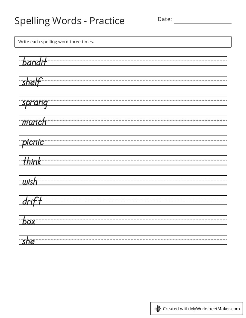 Spelling Words - Practice - My Worksheet Maker: Create Your Own Worksheets