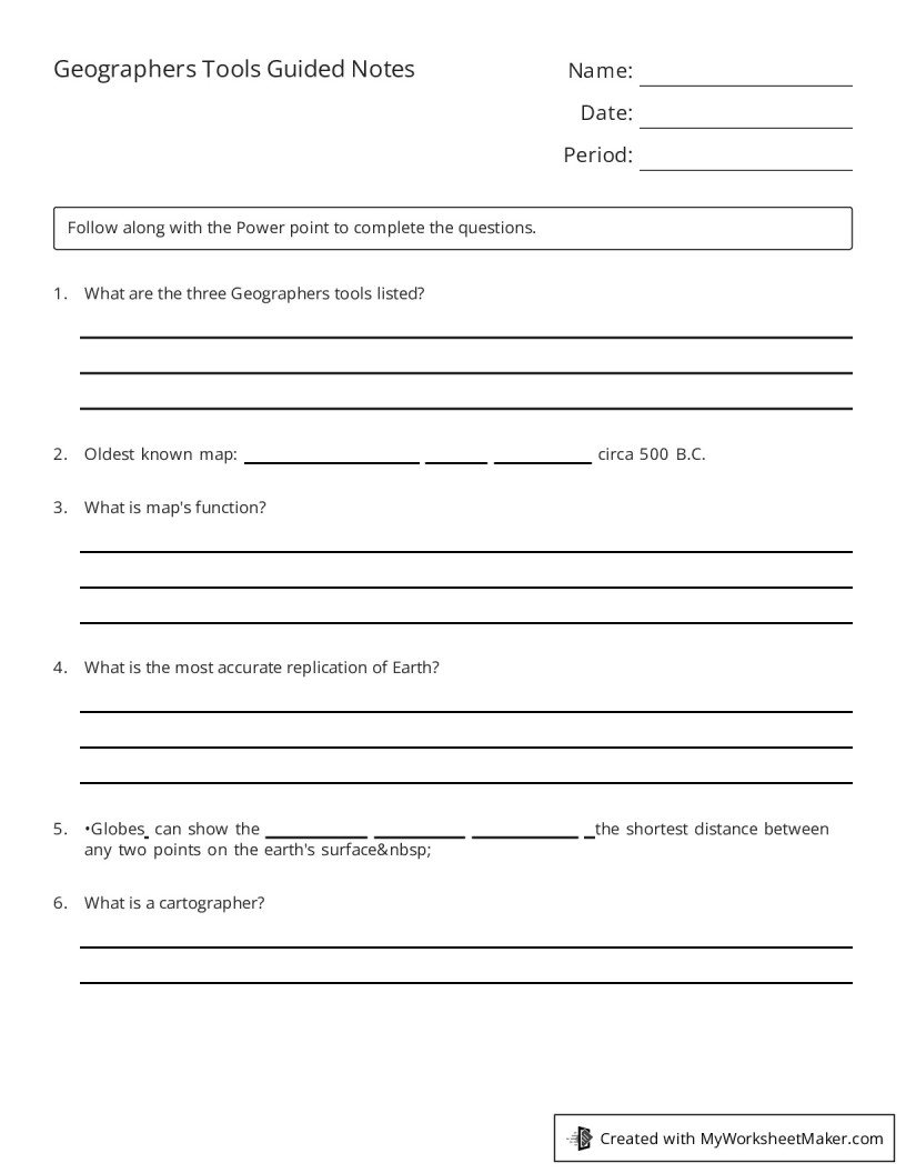 Geographers Tools Guided Notes - My Worksheet Maker: Create Your Own ...