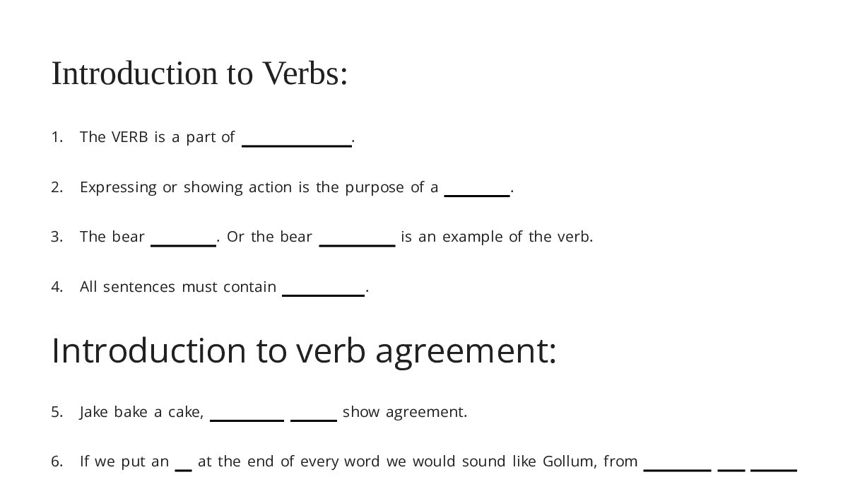 Introduction to Verbs: - My Worksheet Maker: Create Your Own Worksheets