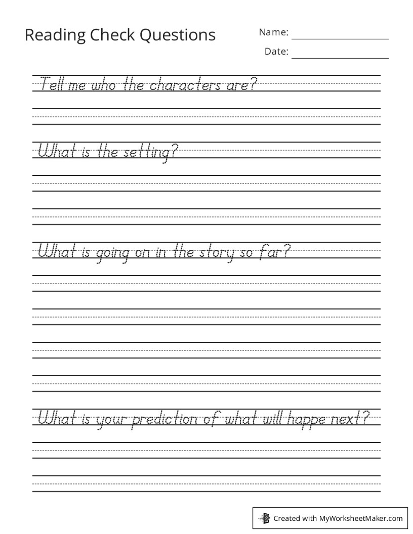 Reading Check Questions - My Worksheet Maker: Create Your Own Worksheets