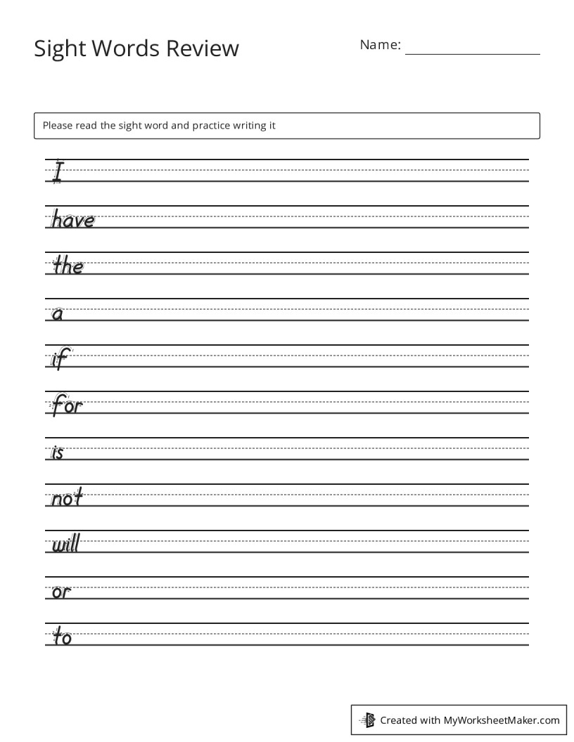 Sight Words Review - My Worksheet Maker: Create Your Own Worksheets