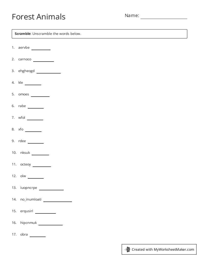 Forest Animals - My Worksheet Maker: Create Your Own Worksheets