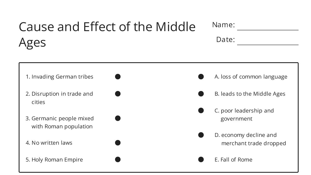 Cause and Effect of the Middle Ages - My Worksheet Maker: Create Your ...