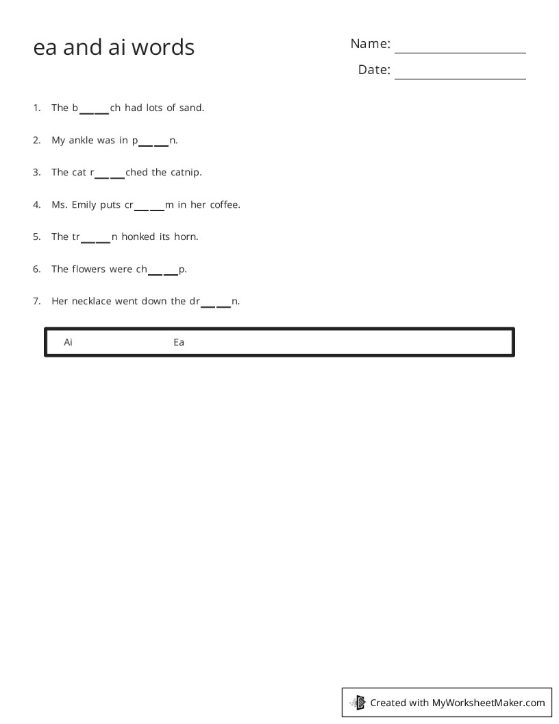 ea and ai words - My Worksheet Maker: Create Your Own Worksheets