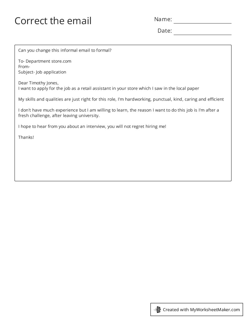 Correct the email - My Worksheet Maker: Create Your Own Worksheets