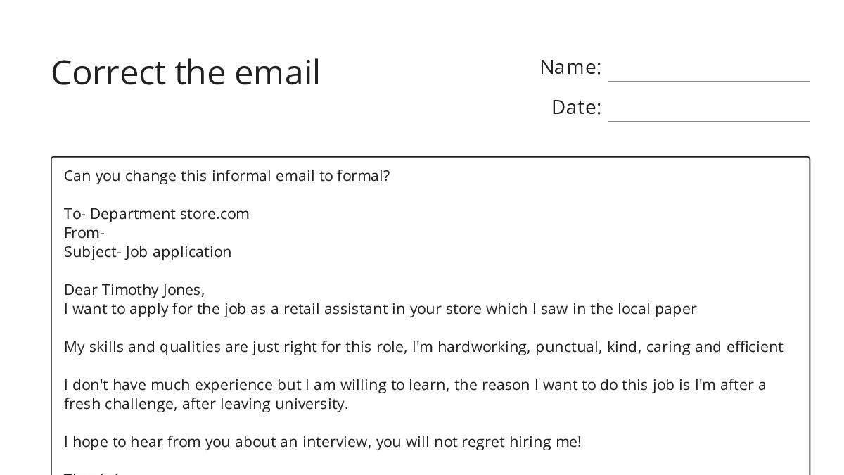 Correct the email - My Worksheet Maker: Create Your Own Worksheets