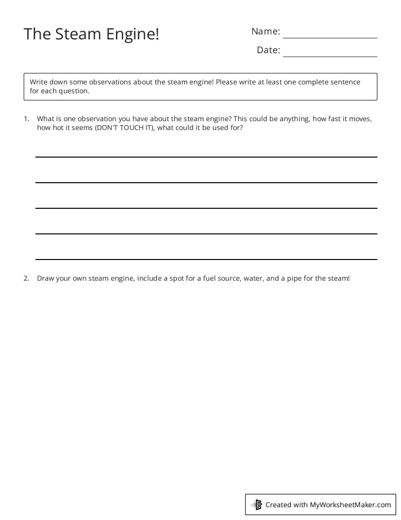 The Steam Engine! - My Worksheet Maker: Create Your Own Worksheets