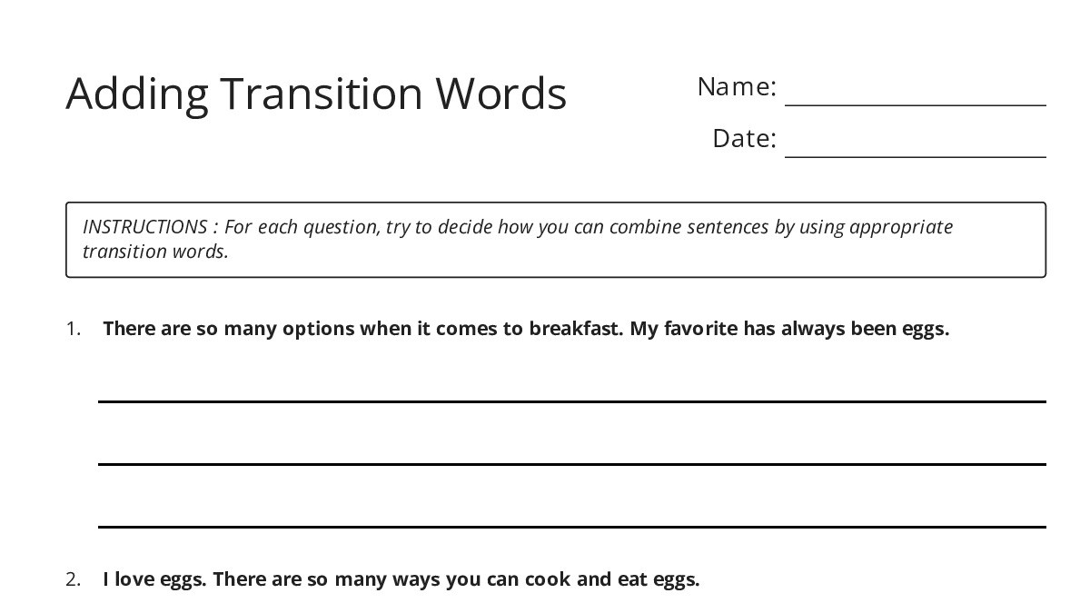 Adding Transition Words - My Worksheet Maker: Create Your Own Worksheets