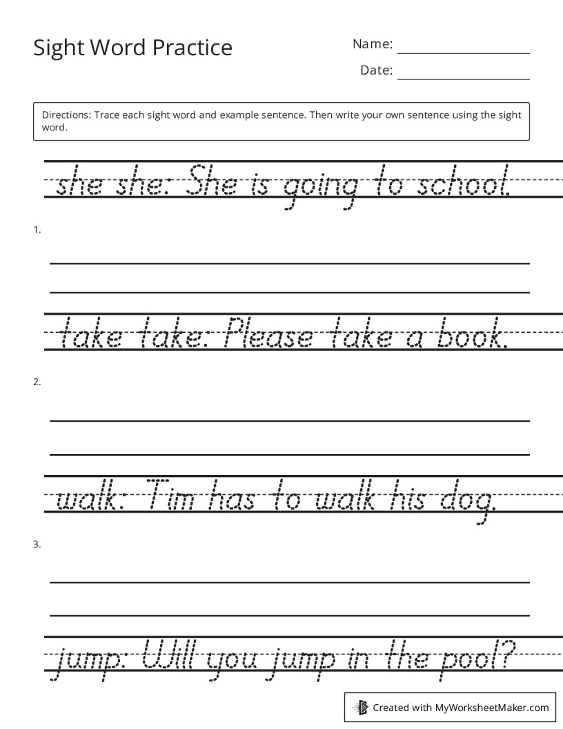Sight Word Practice - My Worksheet Maker: Create Your Own Worksheets