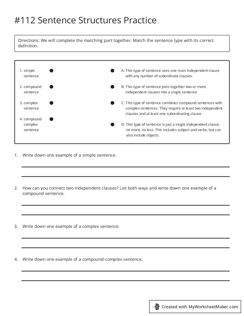 #112 Sentence Structures Practice - My Worksheet Maker: Create Your Own Worksheets