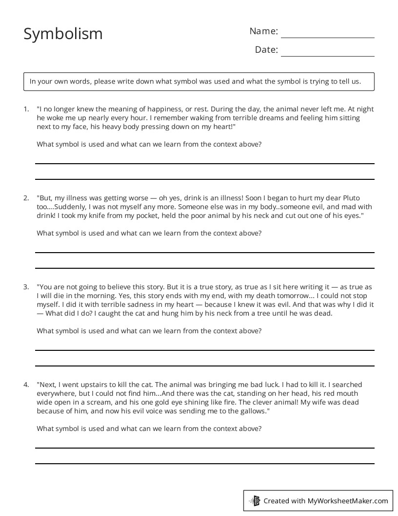 Symbolism - My Worksheet Maker: Create Your Own Worksheets
