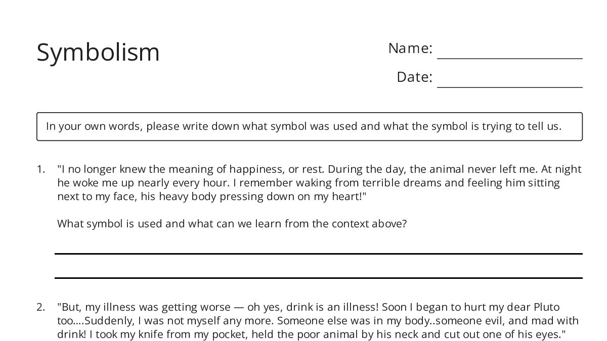 Symbolism - My Worksheet Maker: Create Your Own Worksheets