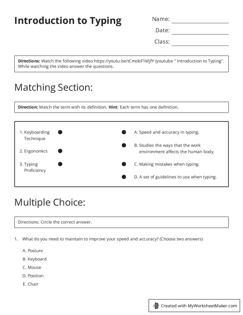 Introduction to Typing - My Worksheet Maker: Create Your Own Worksheets