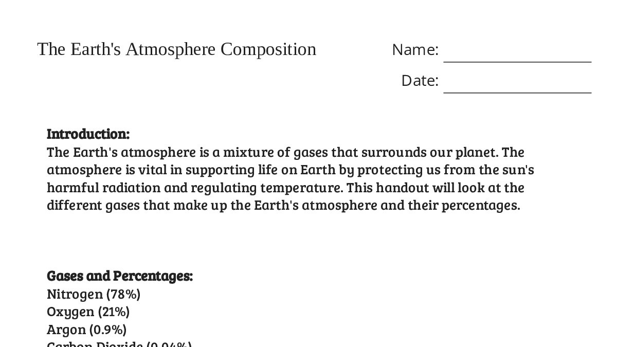 The Earth's Atmosphere Composition - My Worksheet Maker: Create Your ...