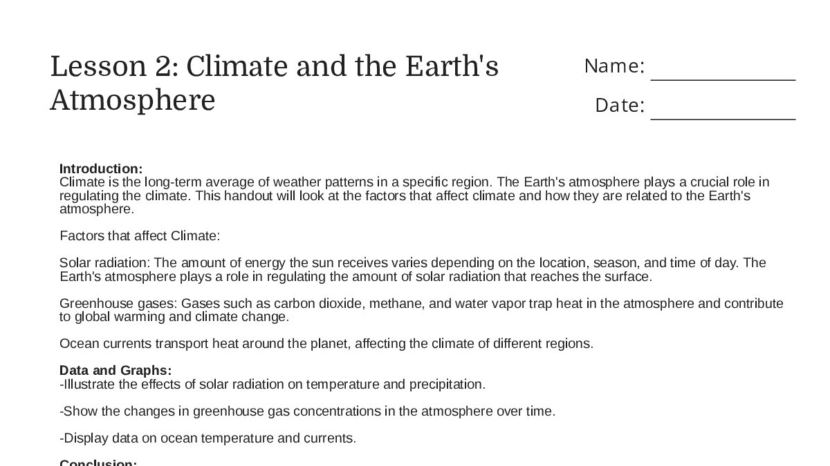 Lesson 2: Climate and the Earth's Atmosphere - My Worksheet Maker ...