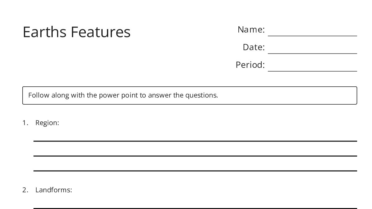 Earths Features - My Worksheet Maker: Create Your Own Worksheets