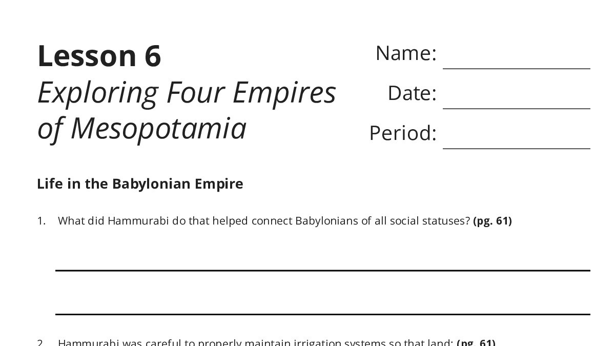 Lesson 6 Exploring Four Empires of Mesopotamia - My Worksheet Maker ...
