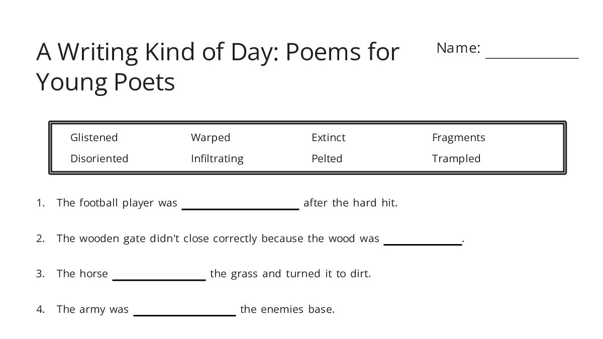 A Writing Kind of Day: Poems for Young Poets - My Worksheet Maker ...