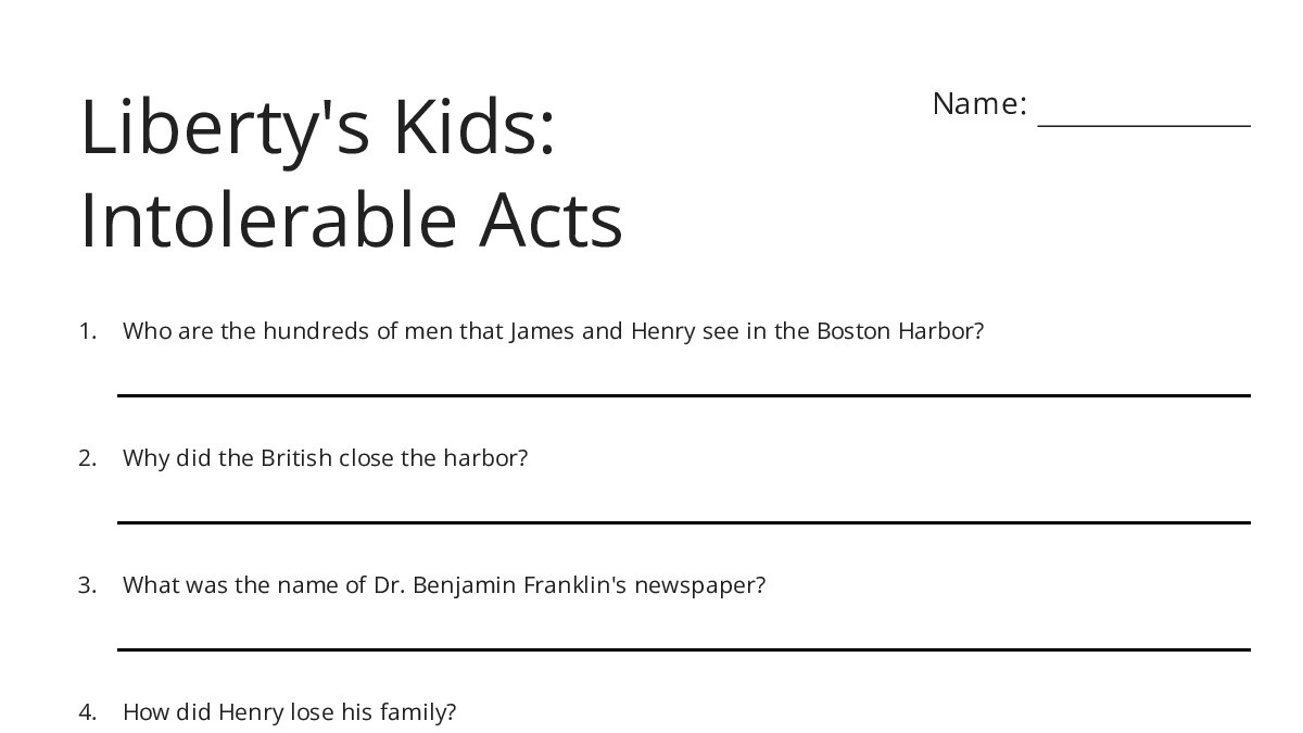 Liberty's Kids: Intolerable Acts - My Worksheet Maker: Create Your Own ...