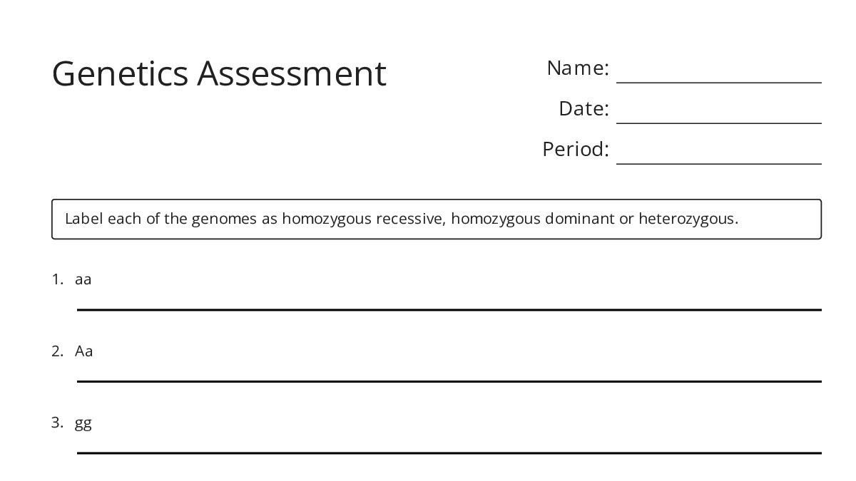 Genetics Assessment - My Worksheet Maker: Create Your Own Worksheets