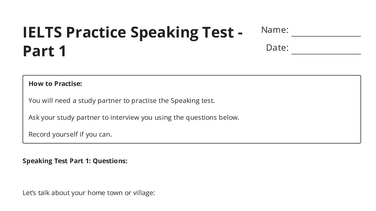 IELTS Practice Speaking Test - Part 1 - My Worksheet Maker: Create Your ...