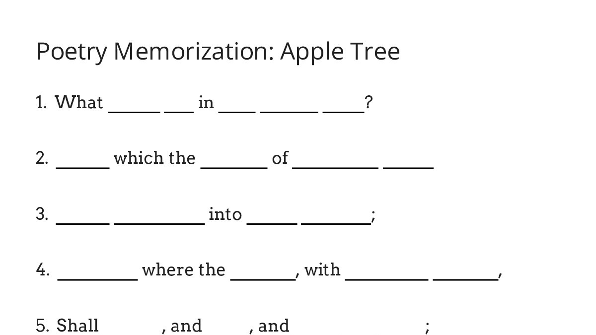Poetry Memorization: Apple Tree - My Worksheet Maker: Create Your Own ...