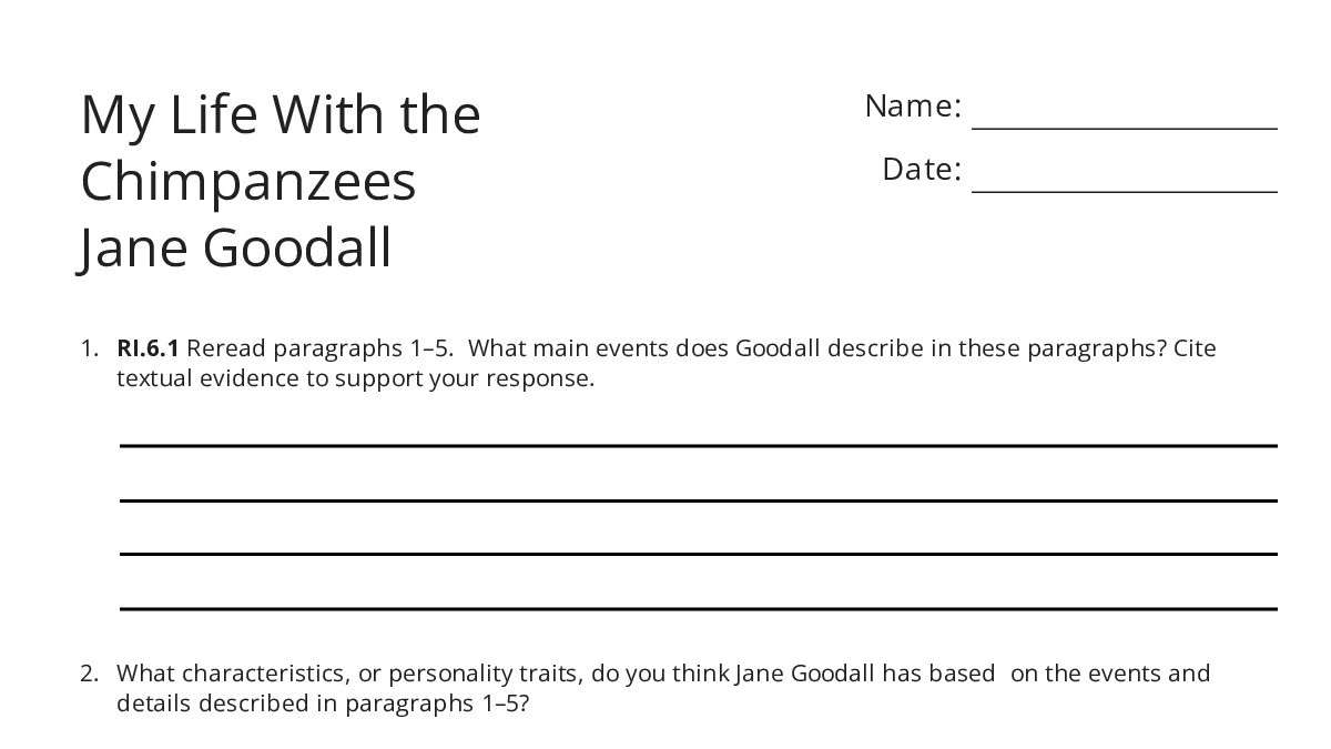 My Life With the Chimpanzees Jane Goodall - My Worksheet Maker: Create ...