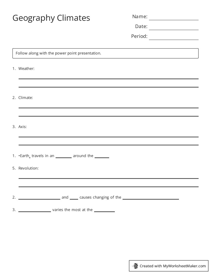 Geography Climates - My Worksheet Maker: Create Your Own Worksheets