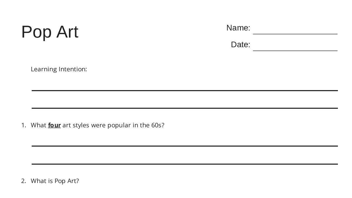 Pop Art - My Worksheet Maker: Create Your Own Worksheets