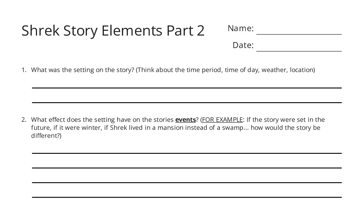 Shrek Story Elements Part 2 - My Worksheet Maker: Create Your Own ...