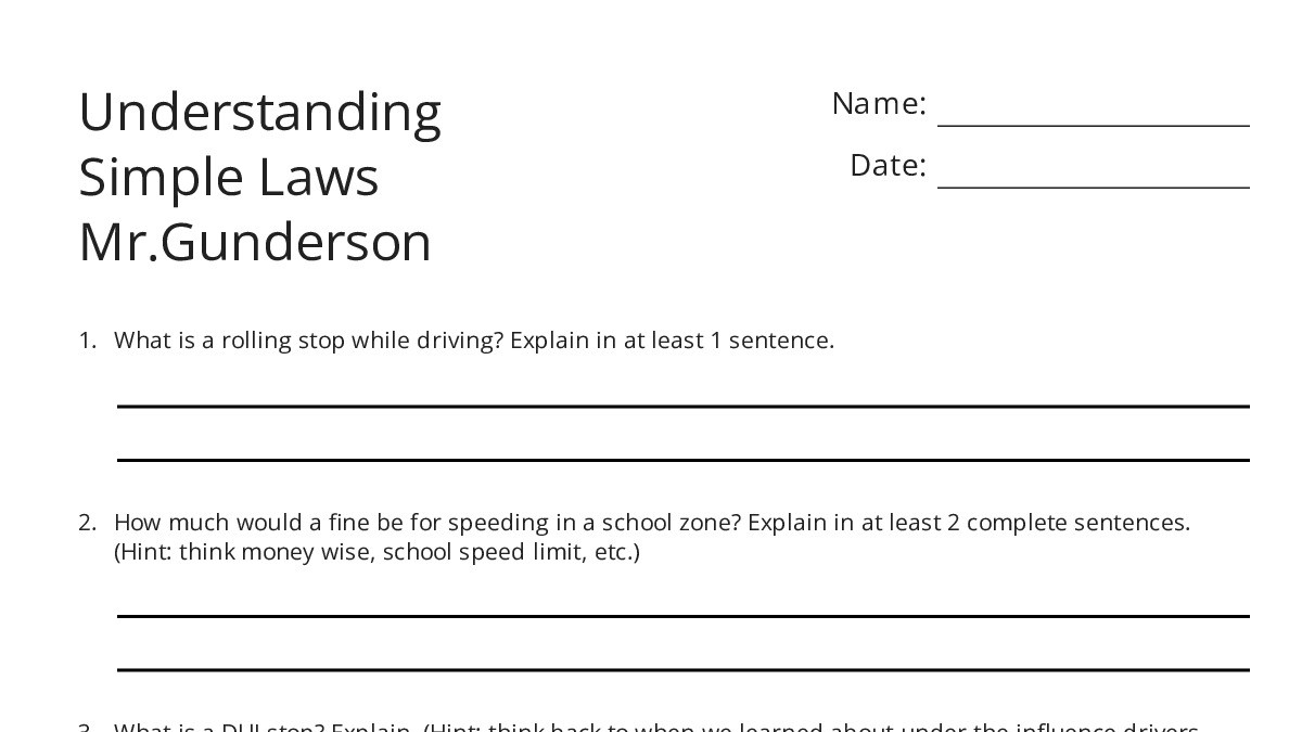 Understanding Simple Laws Mr.Gunderson - My Worksheet Maker: Create ...