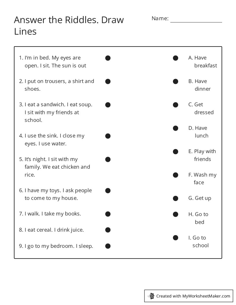 Answer the Riddles. Draw Lines - My Worksheet Maker: Create Your Own ...
