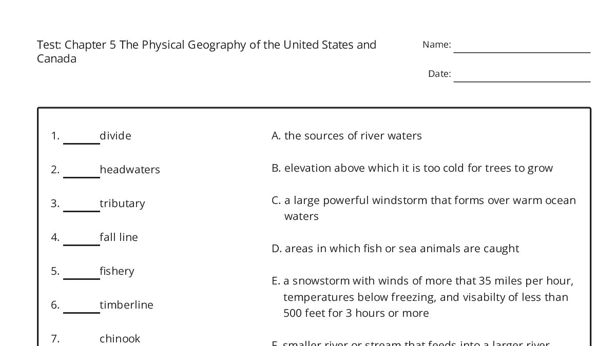 Test: Chapter 5 The Physical Geography of the United States and Canada ...