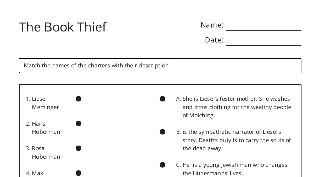 The Book Thief - My Worksheet Maker: Create Your Own Worksheets