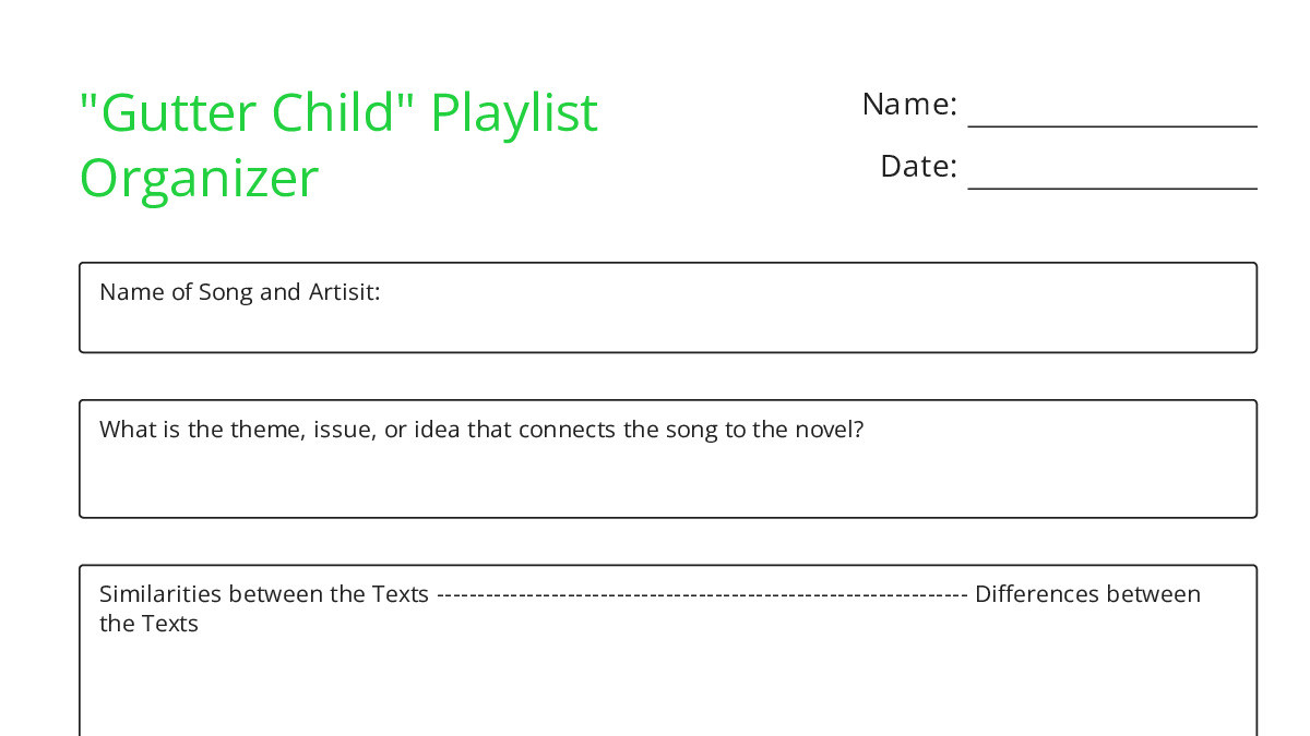 "Gutter Child" Playlist Organizer - My Worksheet Maker: Create Your Own ...