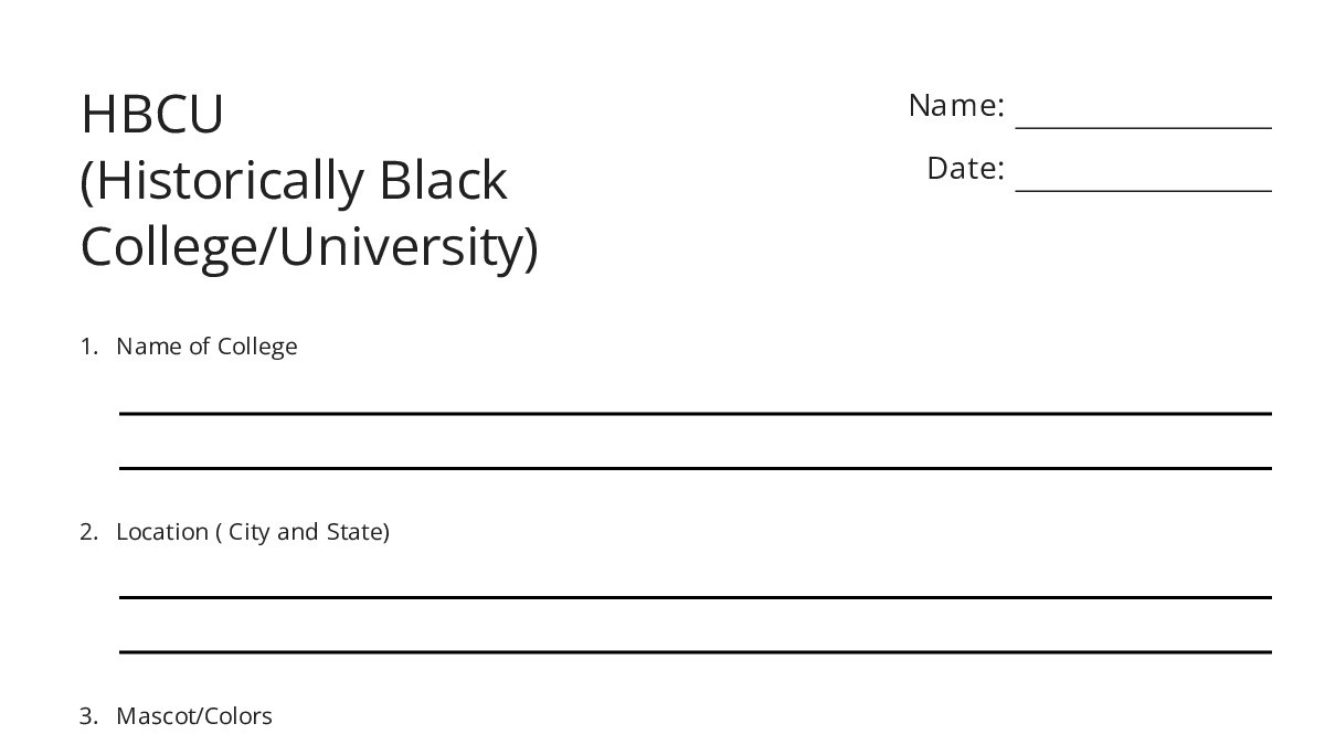 HBCU (Historically Black College/University) - My Worksheet Maker ...