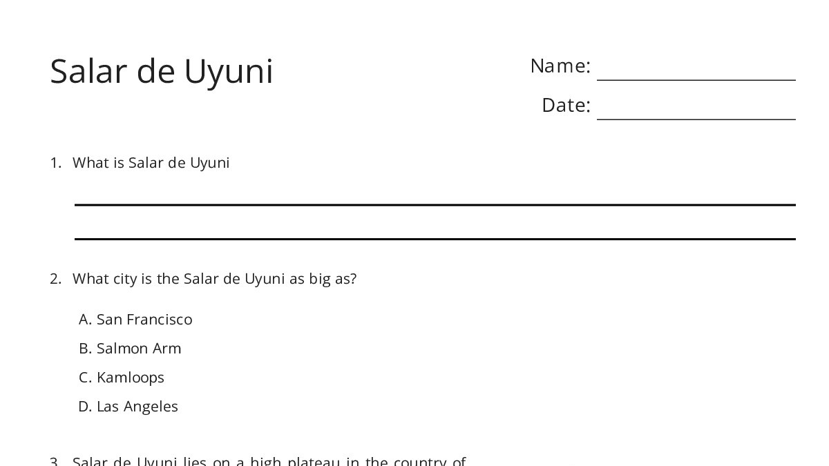 Salar de Uyuni - My Worksheet Maker: Create Your Own Worksheets