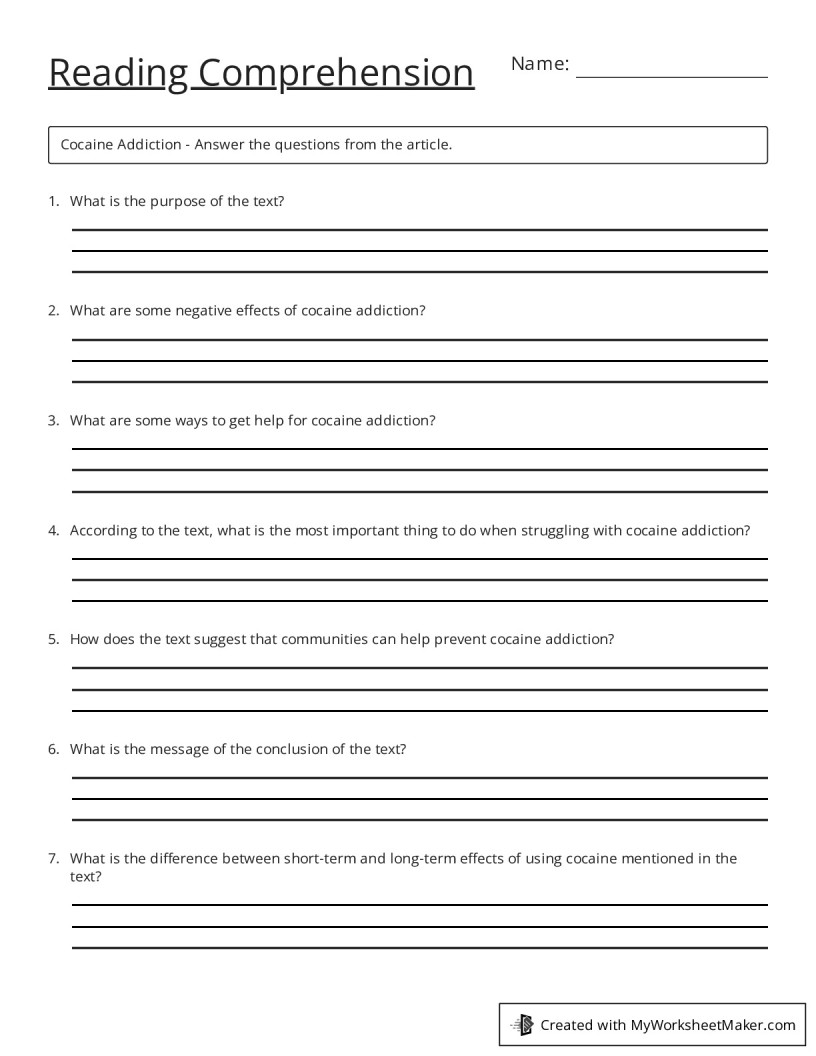Reading Comprehension﻿﻿﻿﻿﻿ - My Worksheet Maker: Create Your Own Worksheets