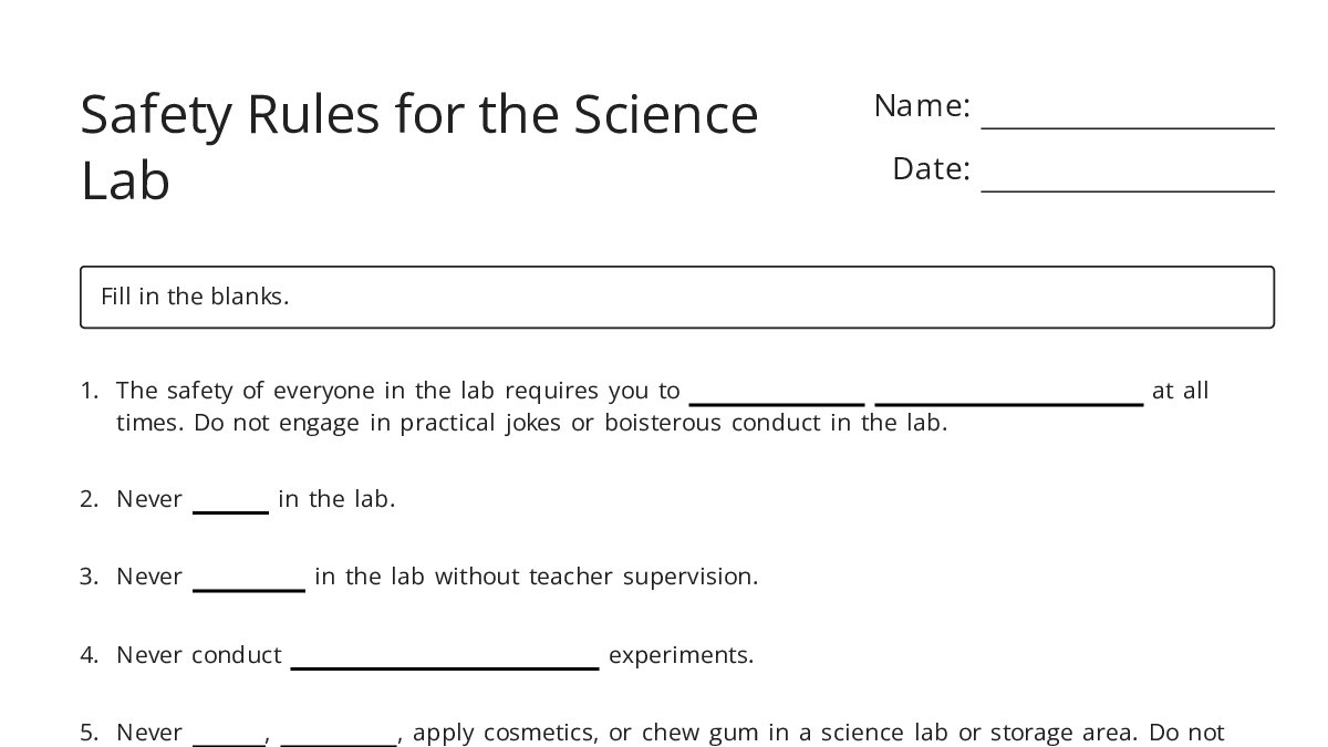 Safety Rules for the Science Lab - My Worksheet Maker: Create Your Own ...