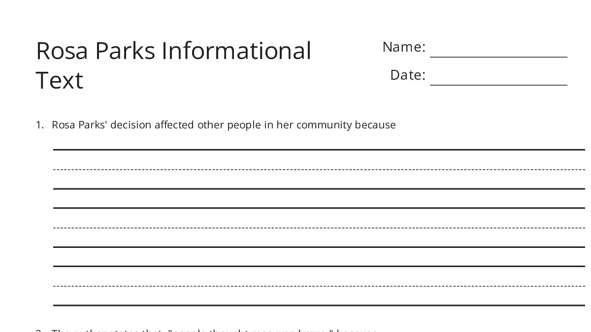 Rosa Parks Informational Text - My Worksheet Maker: Create Your Own ...