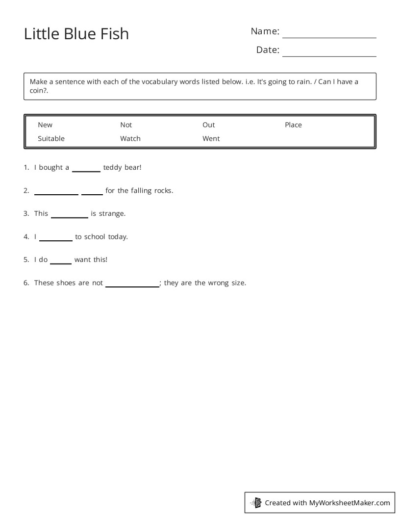 Little Blue Fish - My Worksheet Maker: Create Your Own Worksheets